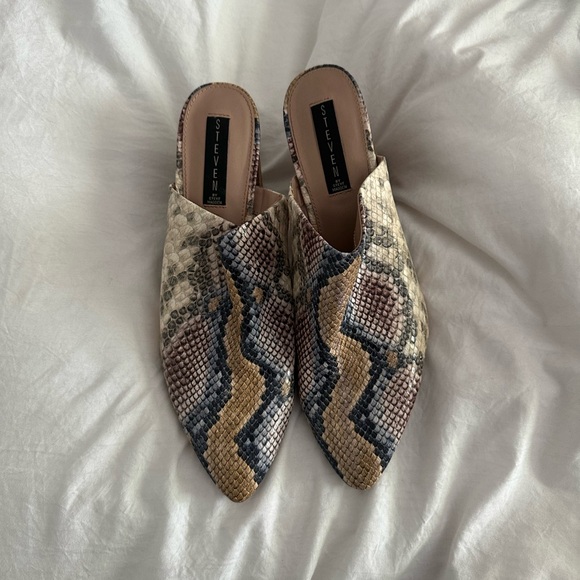 Steve Madden | Shoes | Steve Madden Brown Tan Mules Sleek Snakeskin ...